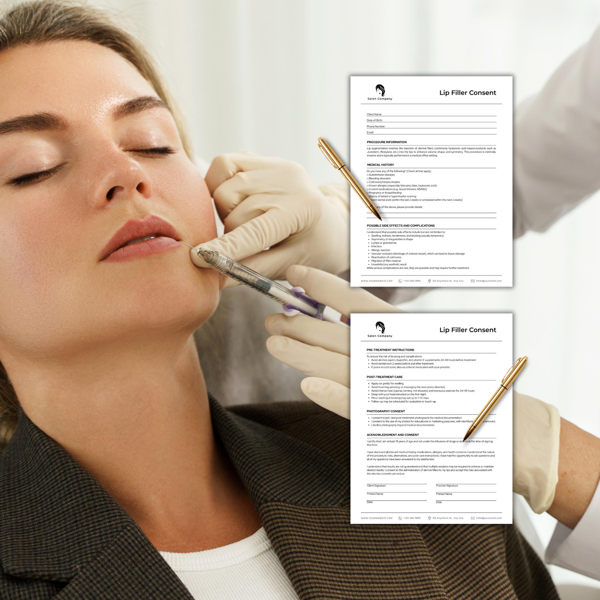 Lip Filler Consent Form, Client Forms Injectables, Nurse Injector ...