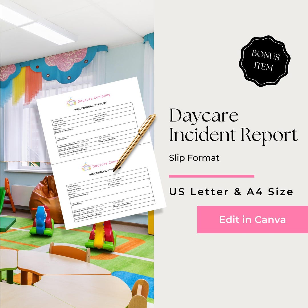 Daycare Injury Report, Preschool Accident Report, Daycare Accident ...