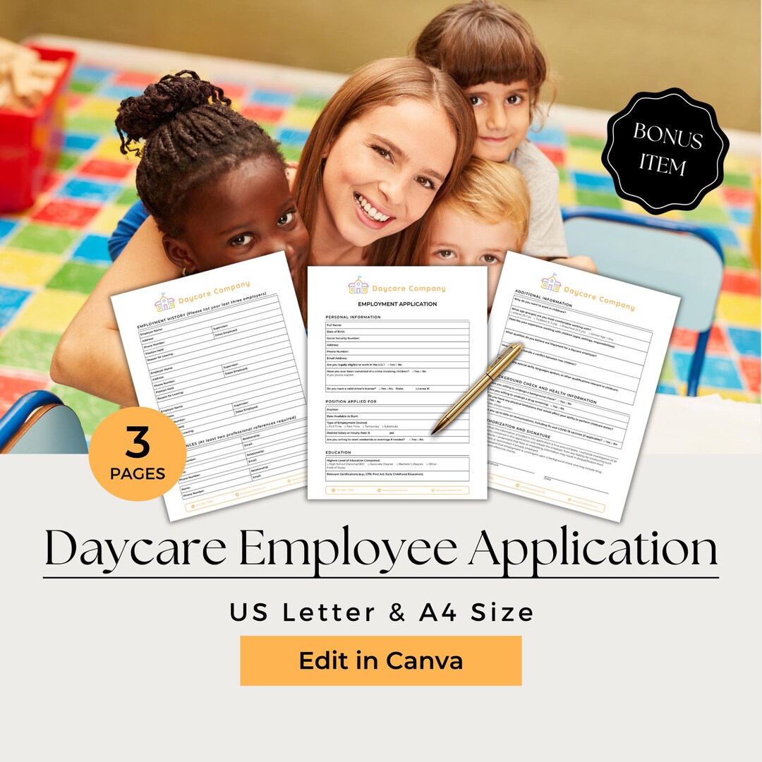Employee Application, Intake Forms Daycare, Daycare Forms Canva ...