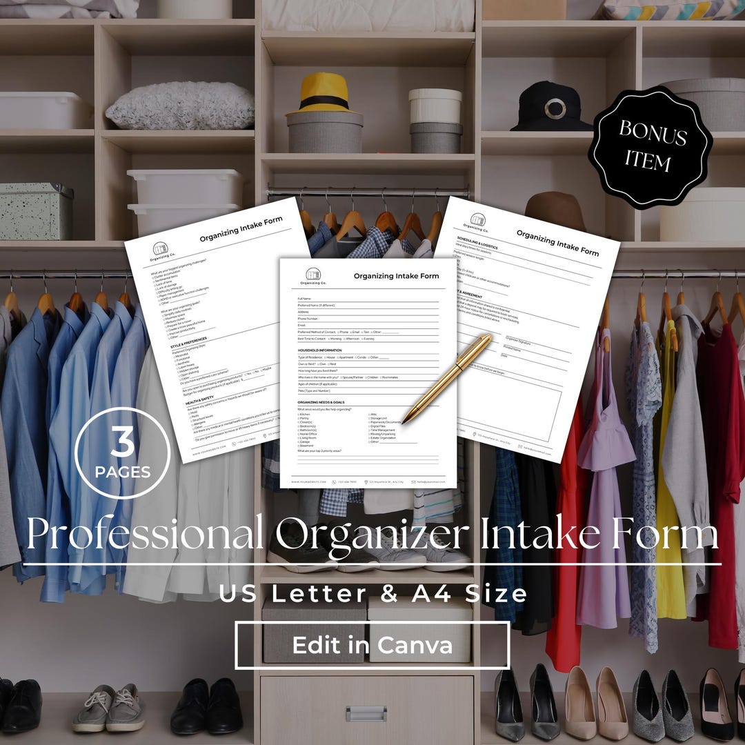Professional Organizer Intake Form, Declutter Service, Professional ...