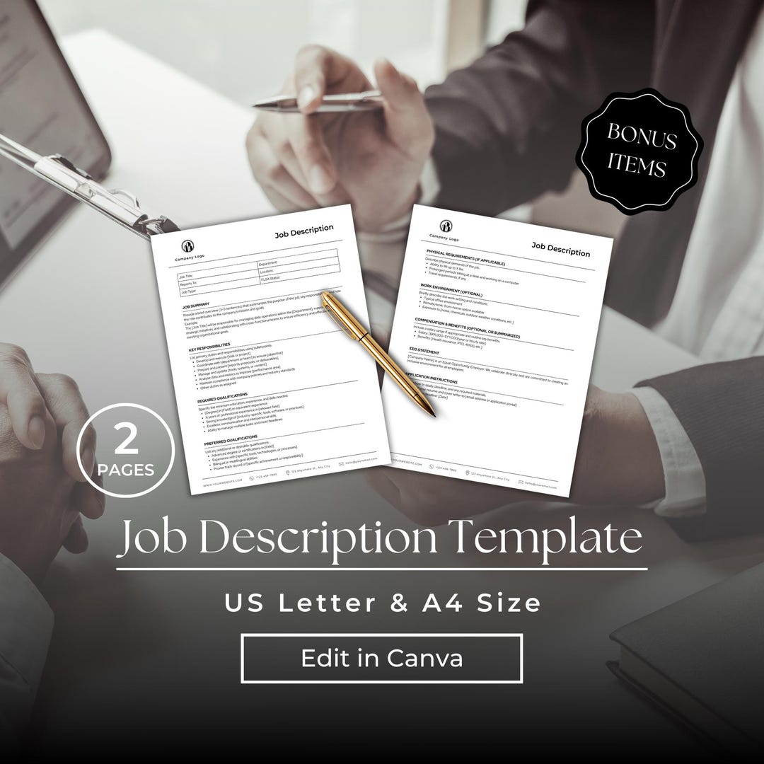 Job Description Template, HR Job Description, Job Template Form, Job ...