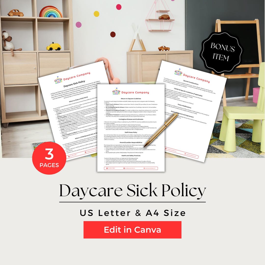 Daycare Sick Policy, Child Illness Policy, Sick Child Policy, Daycare ...