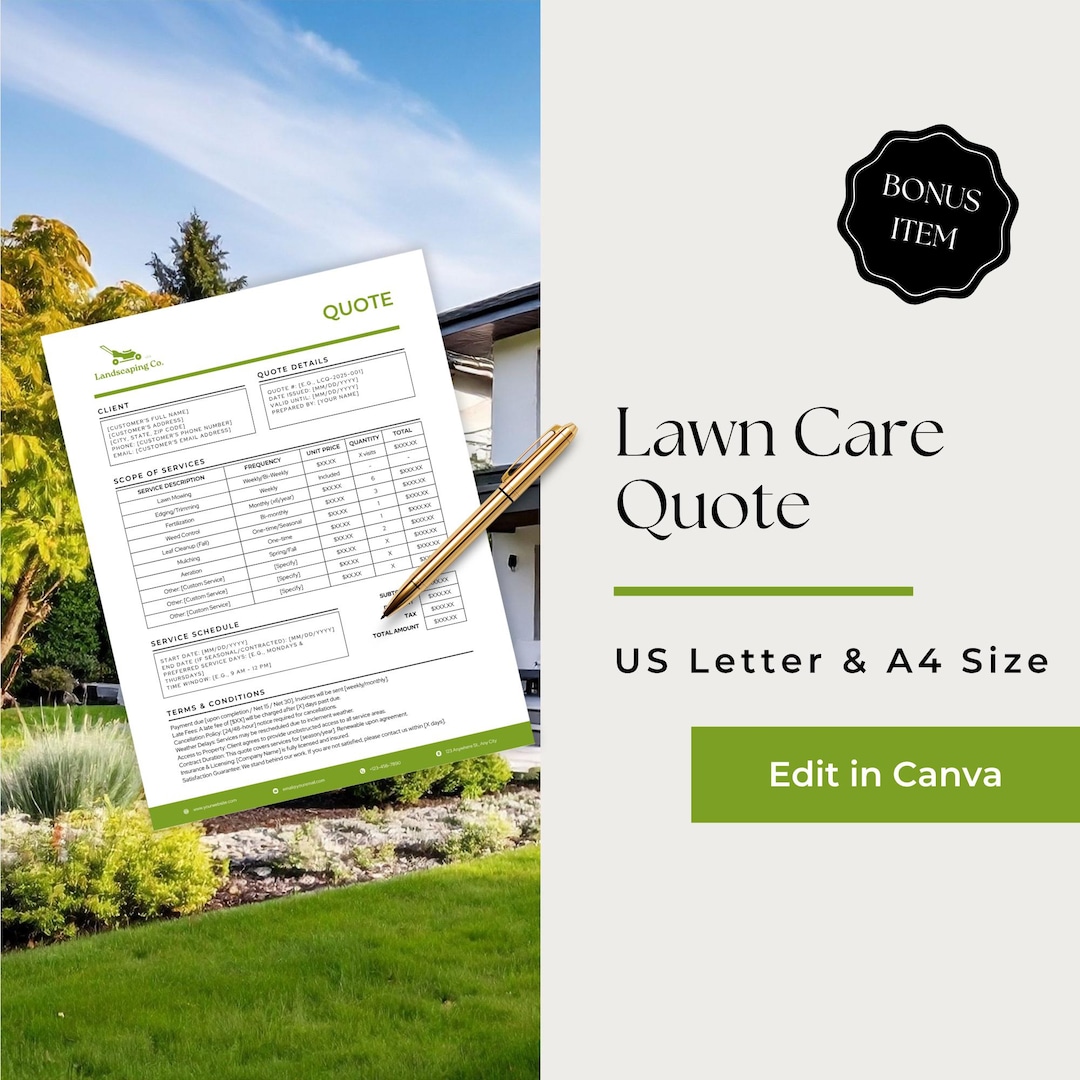 Landscaping Quote Template, Landscaping Estimate Template, Landscaping ...
