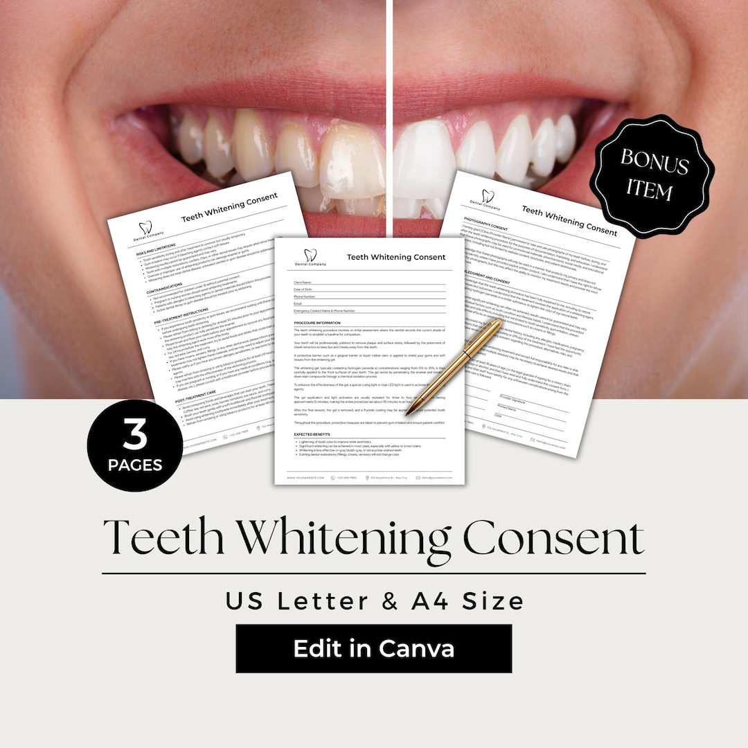 Teeth Whitening Consent Form, Dental Consent Form, Teeth Whitening ...
