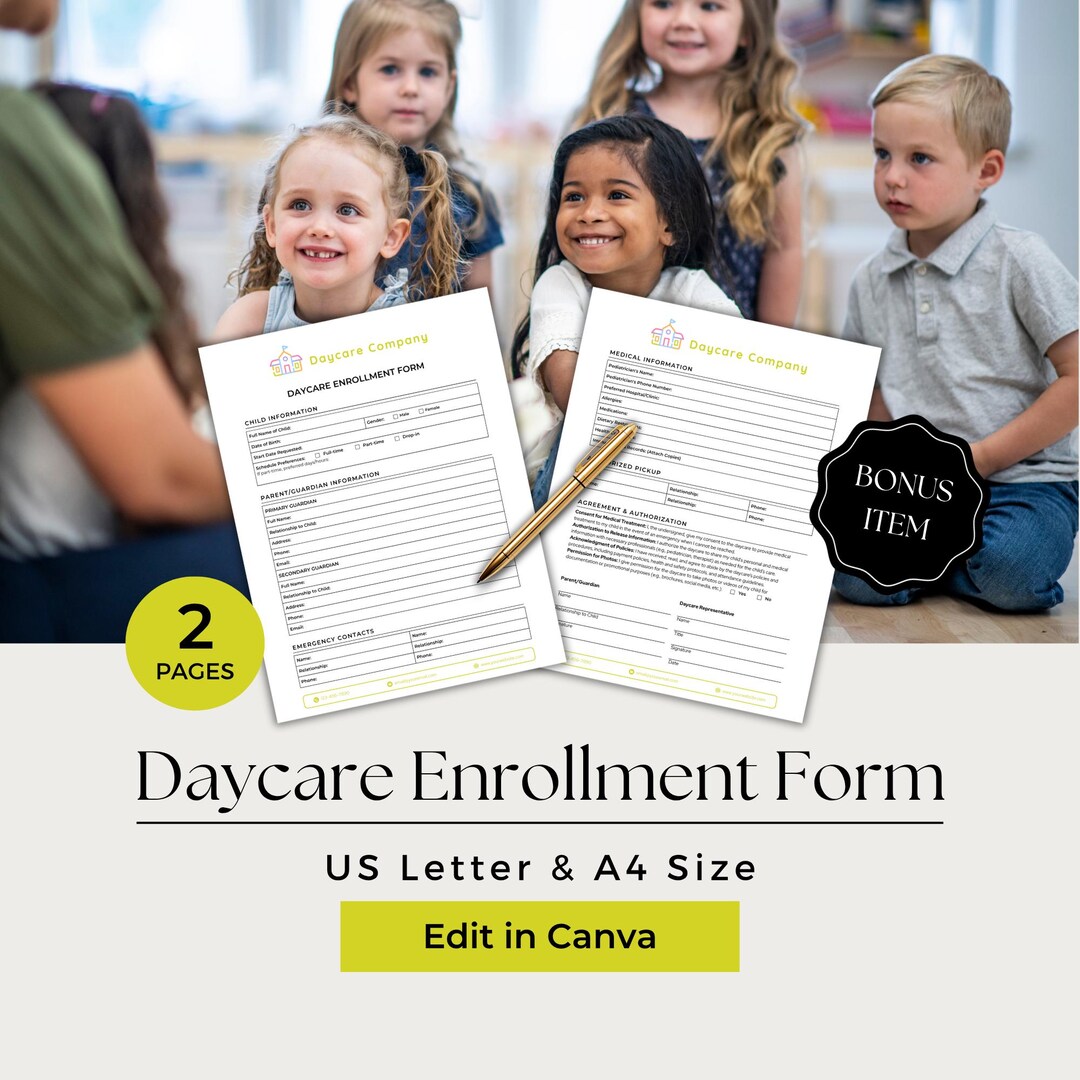 Childcare Registration, Intake Forms Daycare, Daycare Enrollment Forms ...