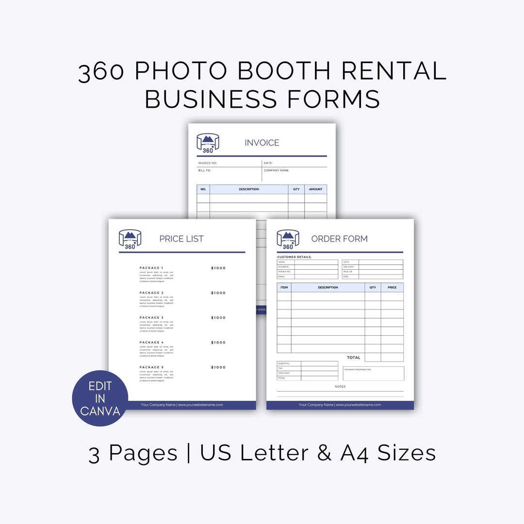 Price List Order Form Invoice Template Photobooth Invoice Photo Booth ...