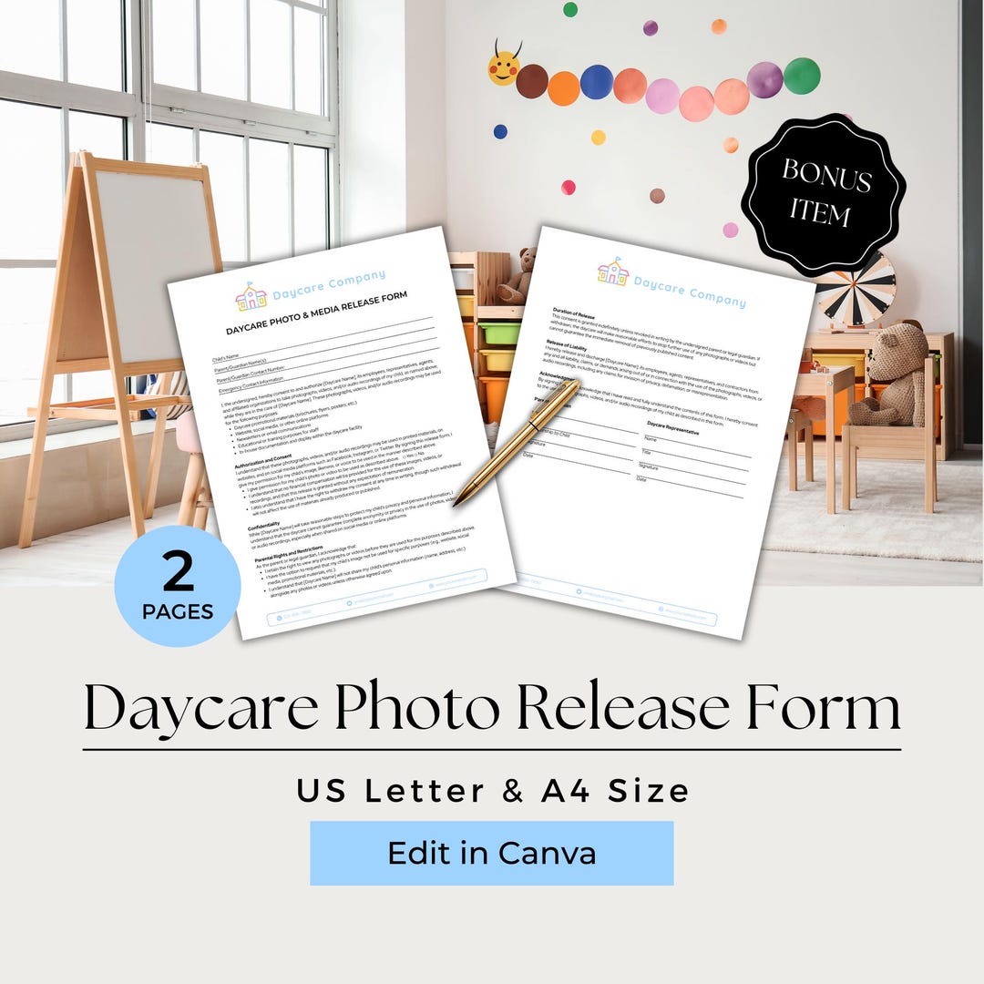 Child Care Forms, Daycare Photo Release Form, Media Release From, Photo ...