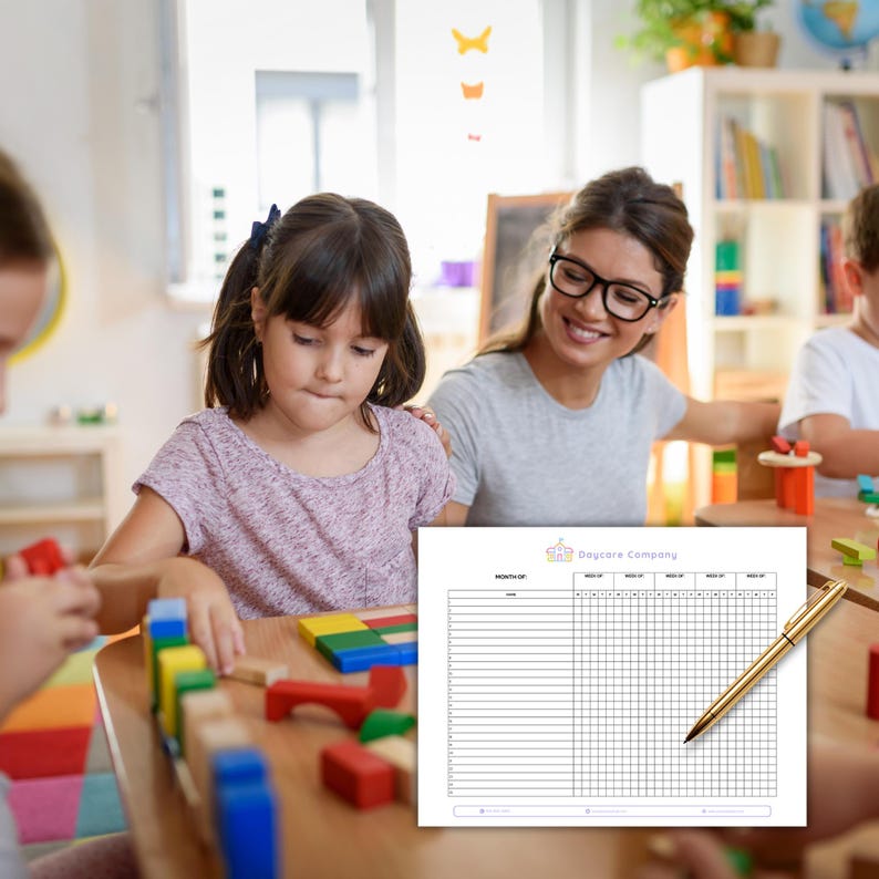 Daycare Monthly Attendance Sheet, Daycare Attendance Tracker, Preschool ...