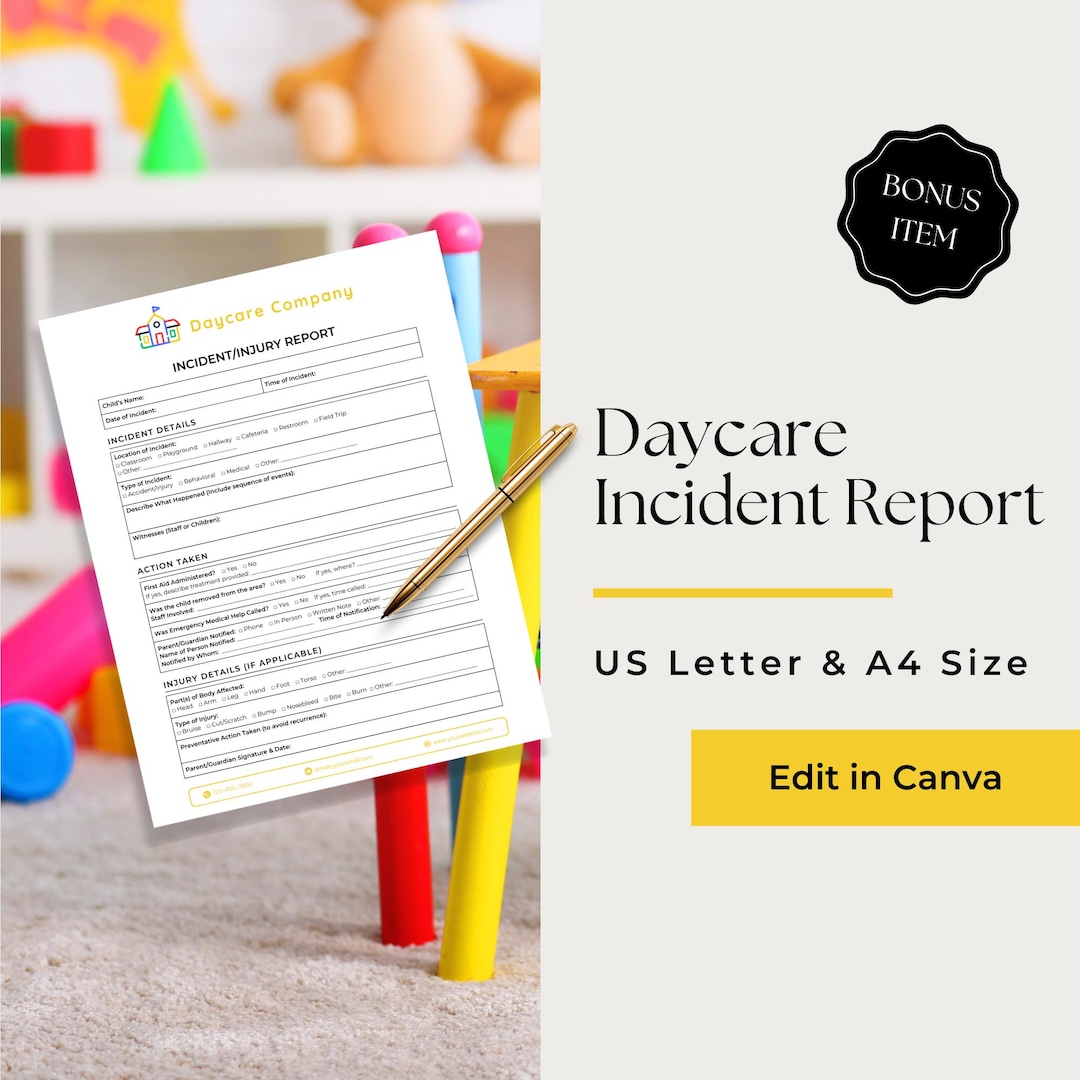 Daycare Injury Report, Preschool Accident Report, Daycare Accident ...
