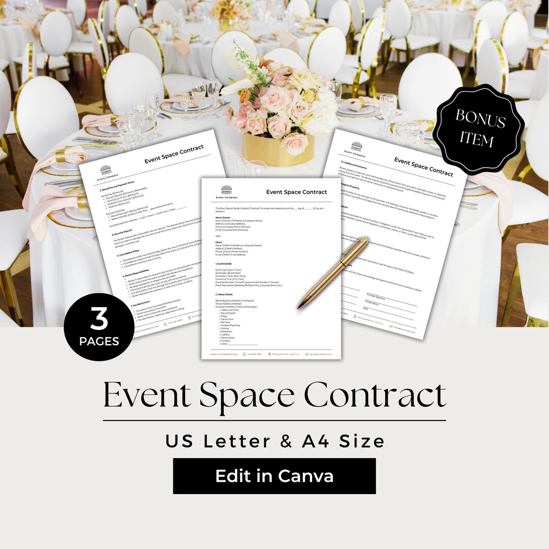 Event Space Contract, Venue Contract, Event Space Rental Form, Rental ...
