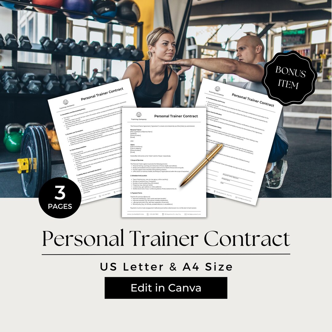 Personal Trainer Contract, Training Agreement, Personal Trainer Forms ...