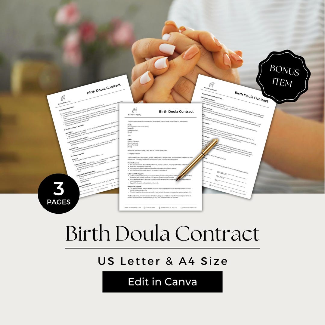 Birth Doula Contract, Doula Contract Template, Birth Doula Service ...
