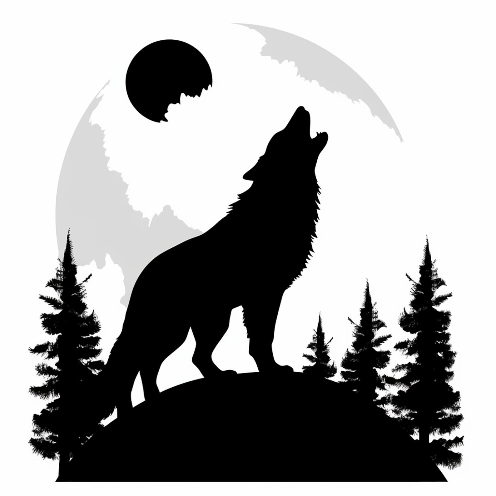 20 SVG Images, Howling Wolf SVG Silhouette Cut Out Design, Mountain ...