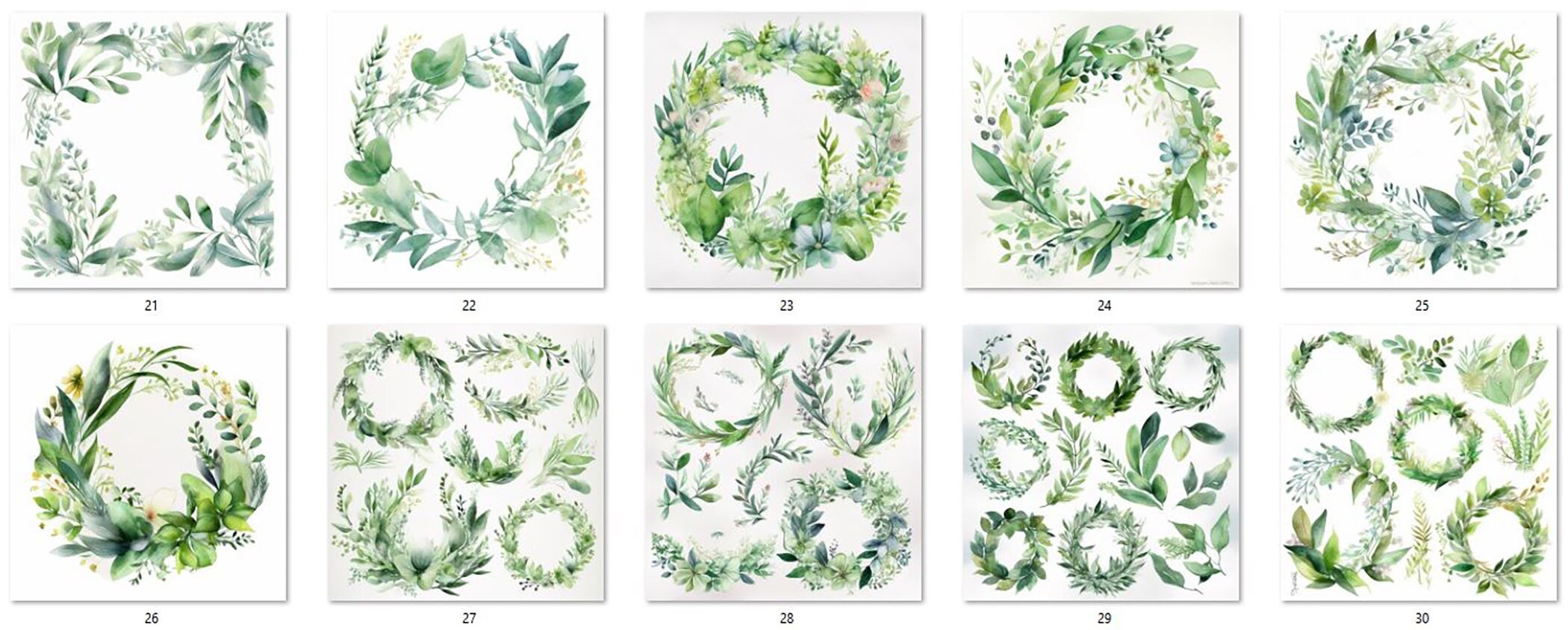 30 File Bundle Greenery Watercolor Clipart Greenery Bundle - Etsy