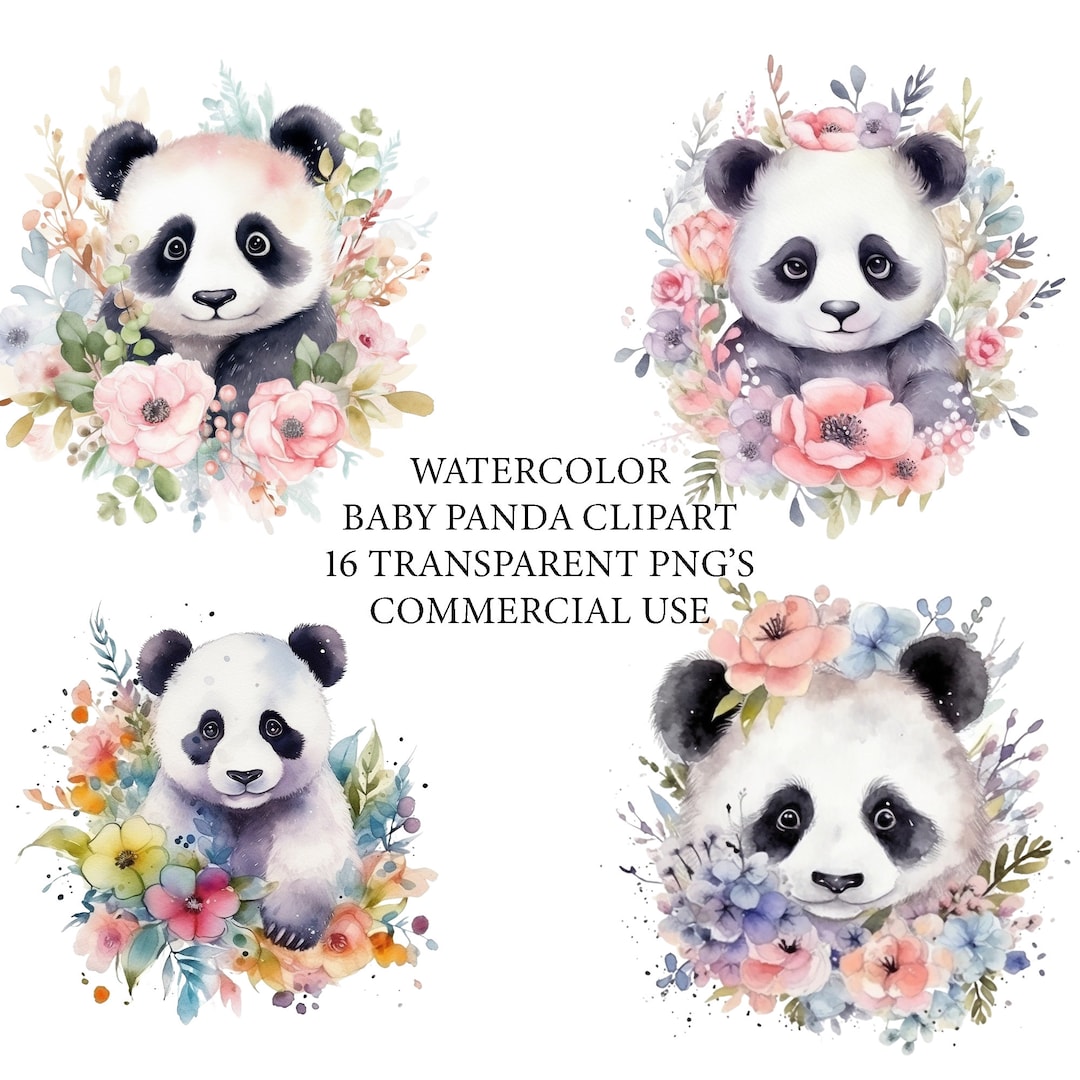 Watercolor Happy Panda Clipart Cute Panda Clipart Bundle - Etsy