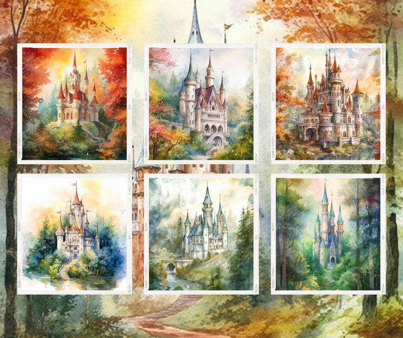 25 File Bundle, Clip Art Fantasy Castle Watercolor PNG for Download and ...