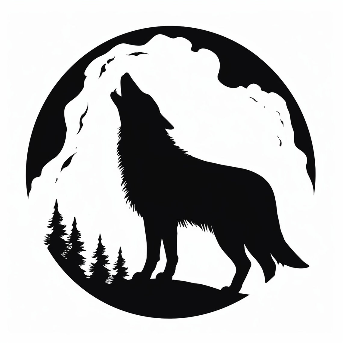 20 SVG Images, Howling Wolf SVG Silhouette Cut Out Design, Mountain ...
