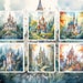 25 File Bundle, Clip Art Fantasy Castle Watercolor PNG for Download and ...