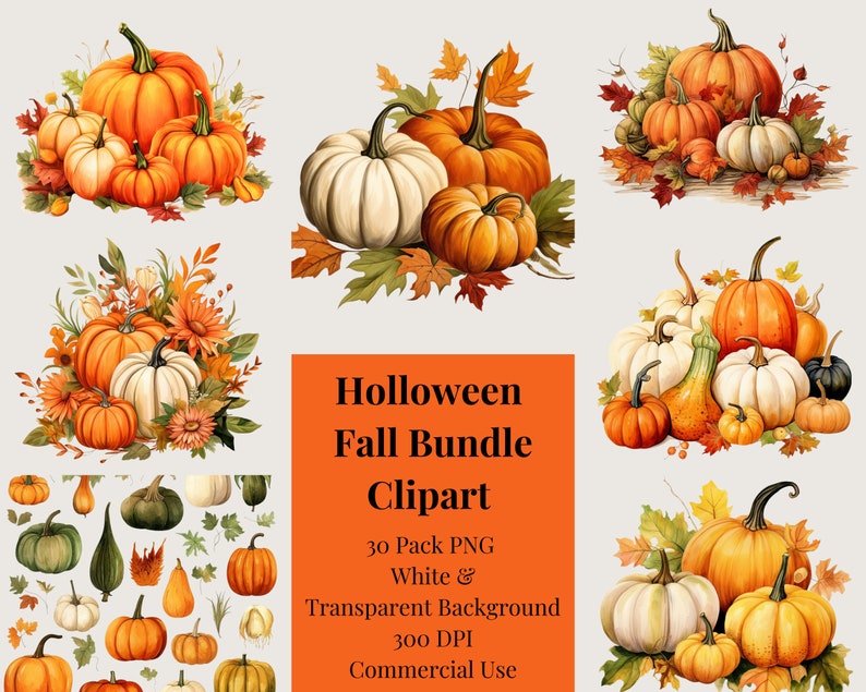 HALLOWEEN FALL Clipart BUNDLE, Set of 30 Clipart Images, Halloween ...