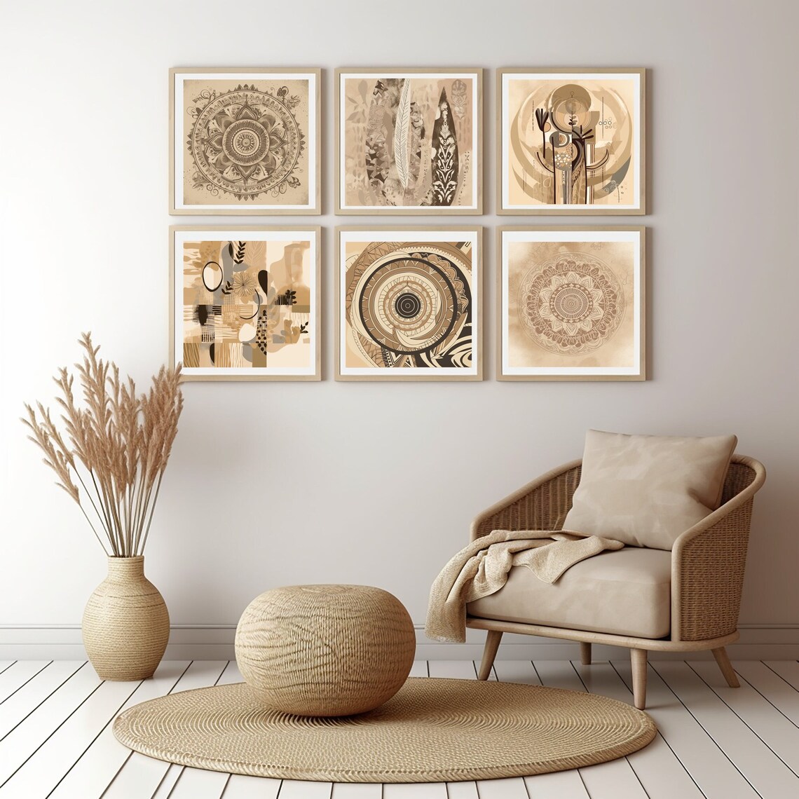 6 Boho Gallery Wall Art Set, Printable Wall Art, Digital Prints, Mid ...