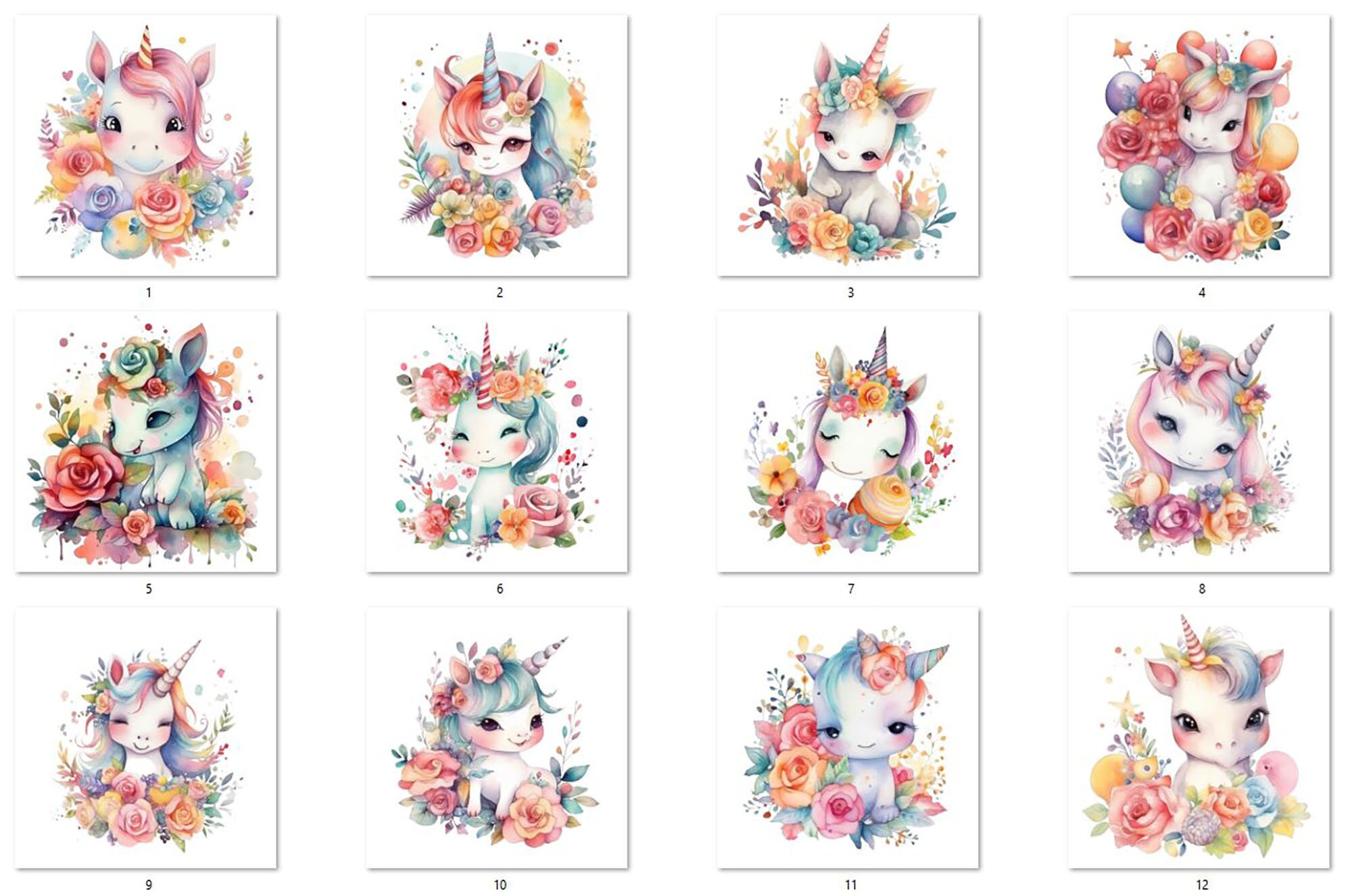 Cute Unicorn Watercolor Clipart, Instant Download, Rainbow Clip Art ...