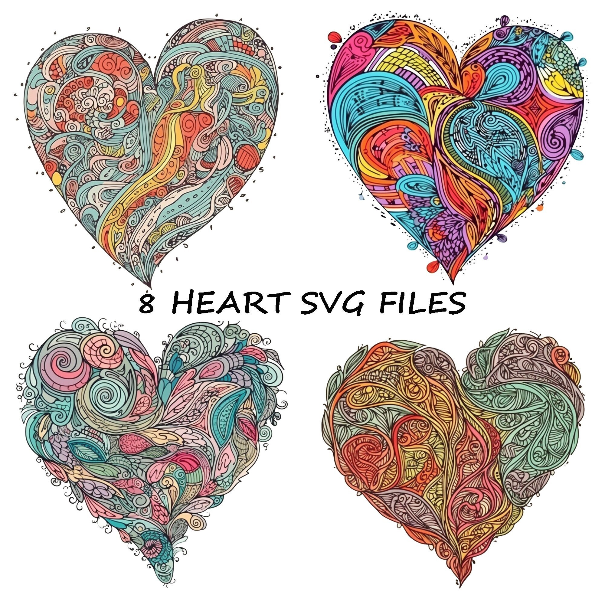 8 Files, Heart Svg Bundle, Heart Svg, Hand Drawn Heart Svg, Heart Svg ...