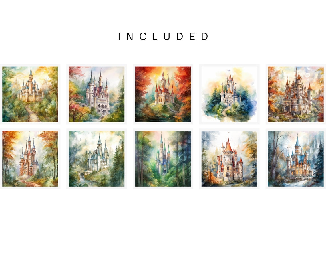 25 File Bundle, Clip Art Fantasy Castle Watercolor PNG for Download and ...