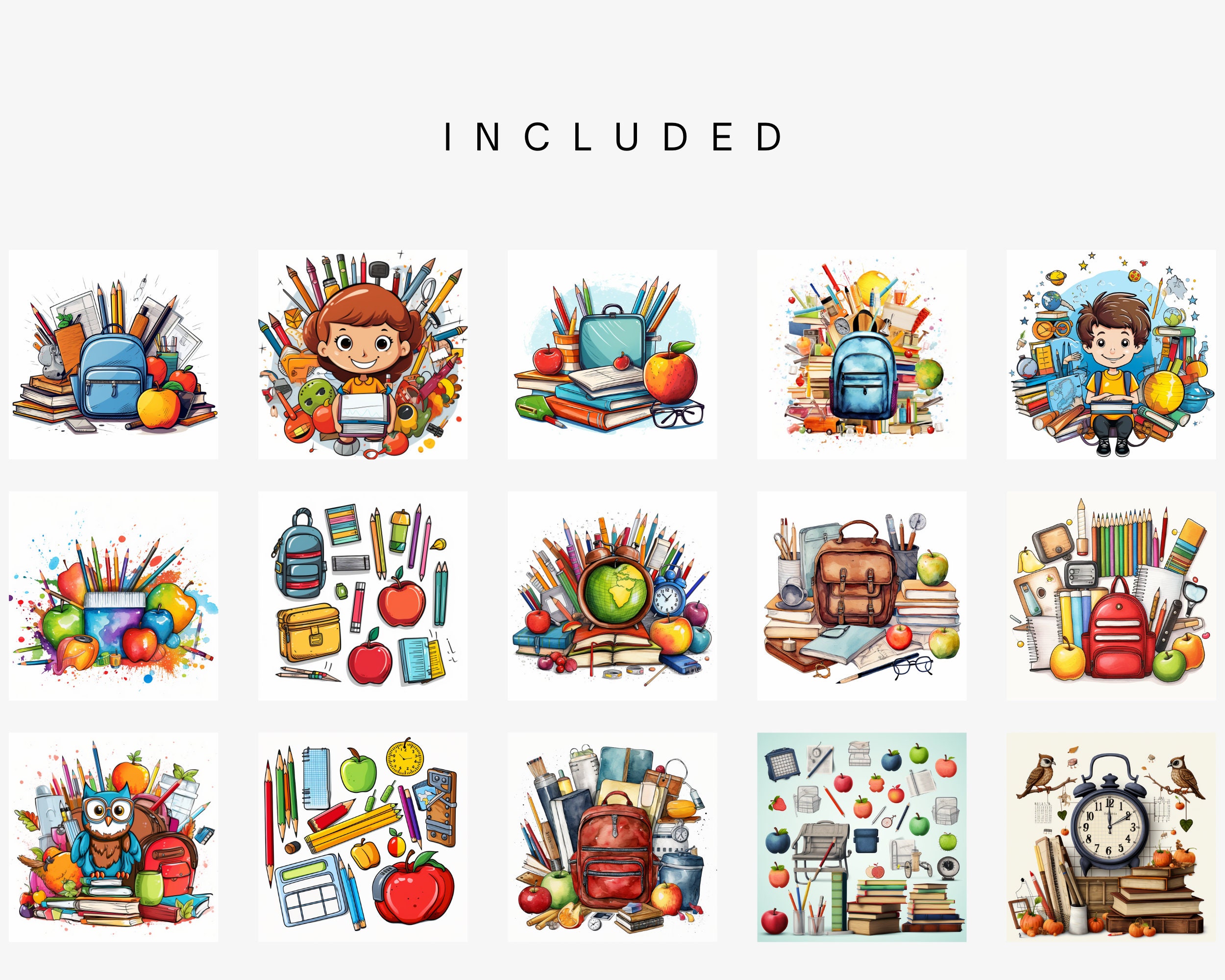 School Clipart Set, School Supplies Clipart Set, PNG Files, Crayons ...