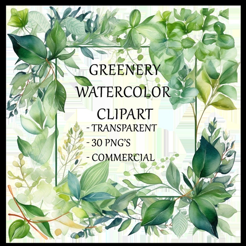 30 File Bundle Greenery Watercolor Clipart Greenery Bundle - Etsy