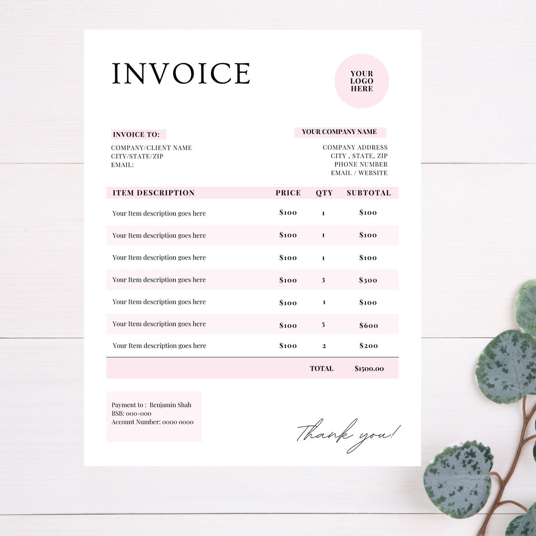 Invoice Editable Template, Printable Order Form Invoice, Pre Made ...