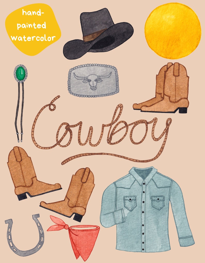 Watercolor Cowboy Clipart Western PNG Illustration Art - Etsy