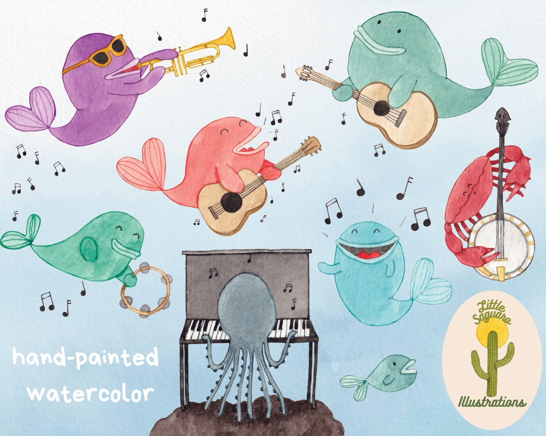 Watercolor Under the Sea Clipart, Sea Creatures PNG, Ocean Animals Art ...