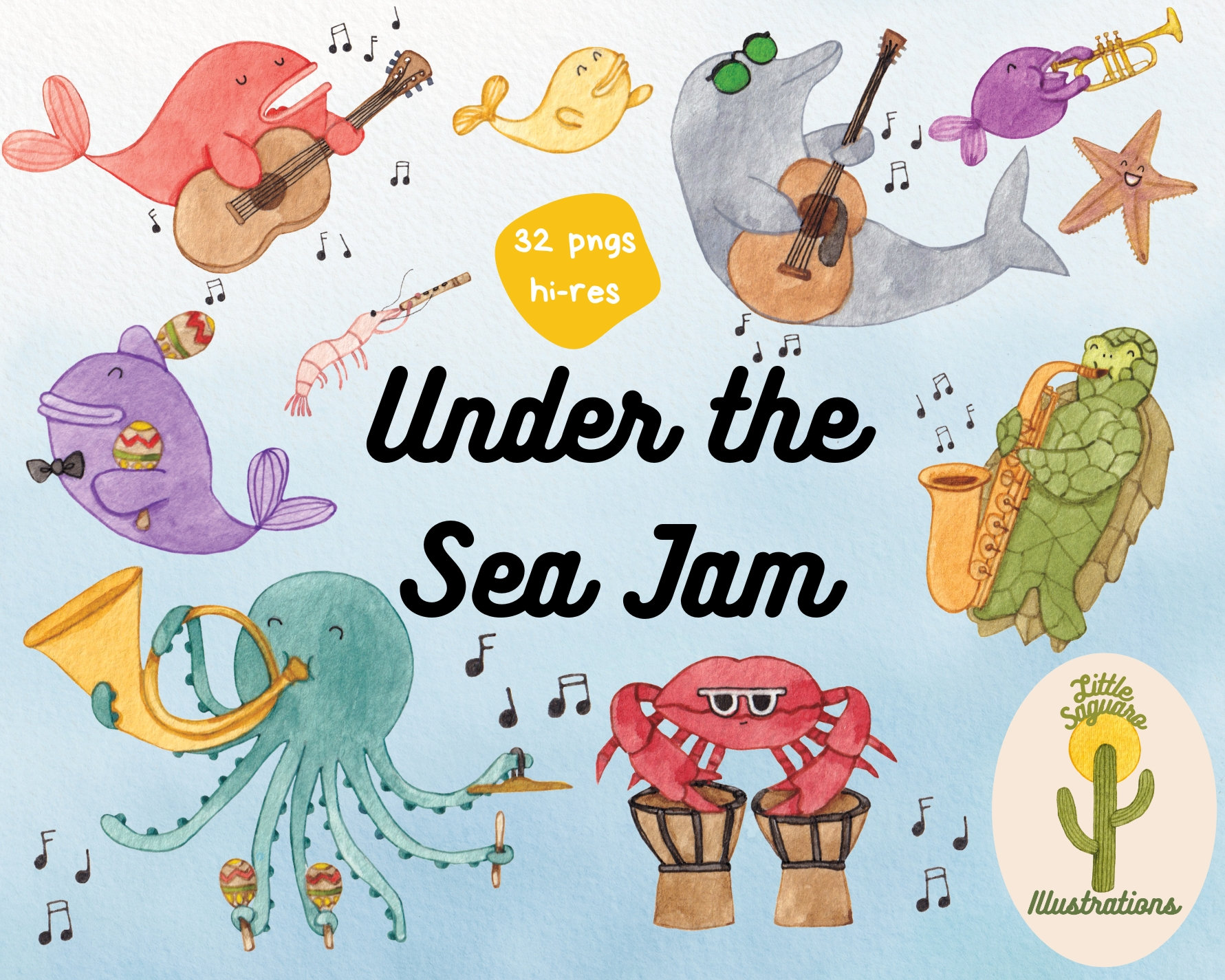 Watercolor Under the Sea Clipart, Sea Creatures PNG, Ocean Animals Art ...