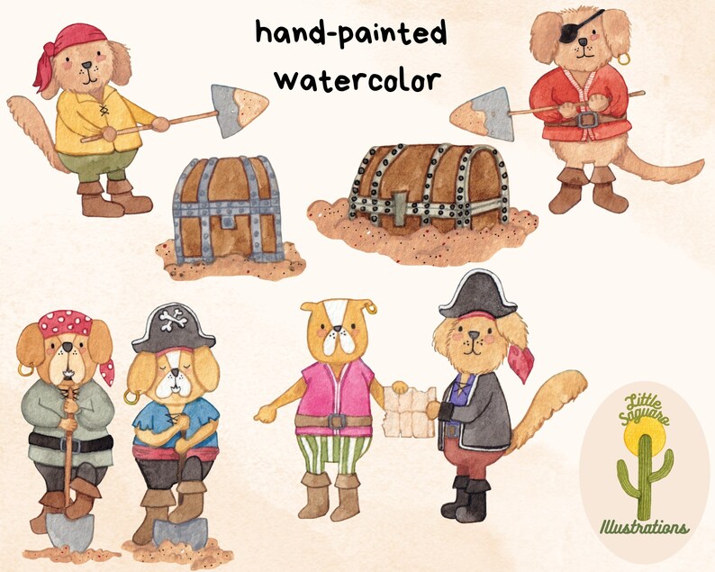 Watercolor Dog Pirate Clipart, Commercial Use PNG, Dog Art Digital ...