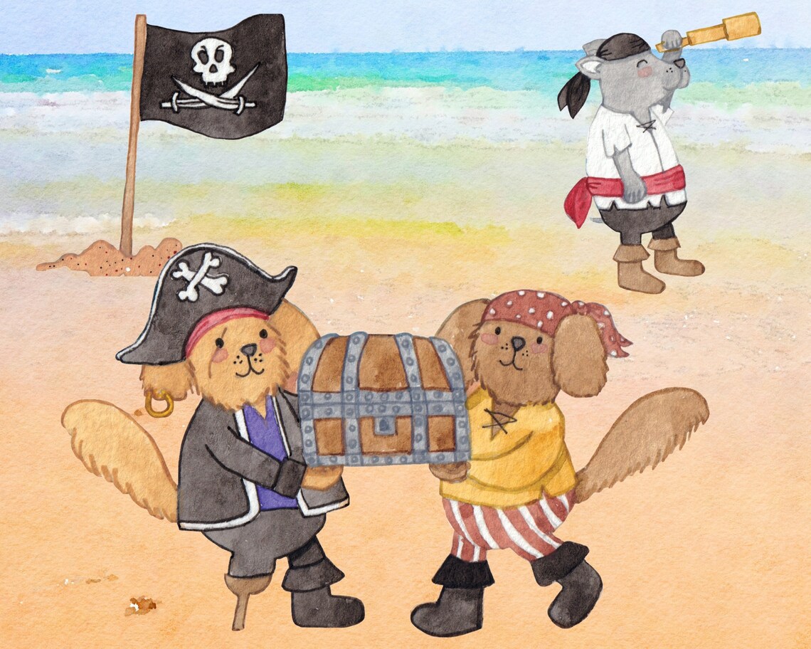 Watercolor Dog Pirate Clipart, Commercial Use PNG, Dog Art Digital ...