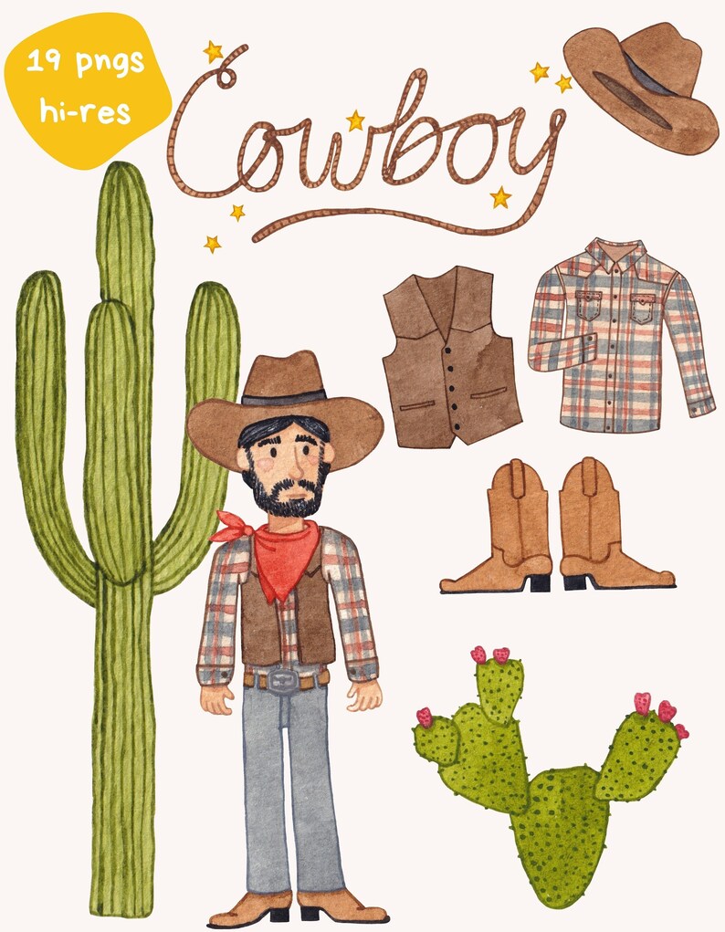 Watercolor Cowboy Clipart Western PNG Illustration Art - Etsy
