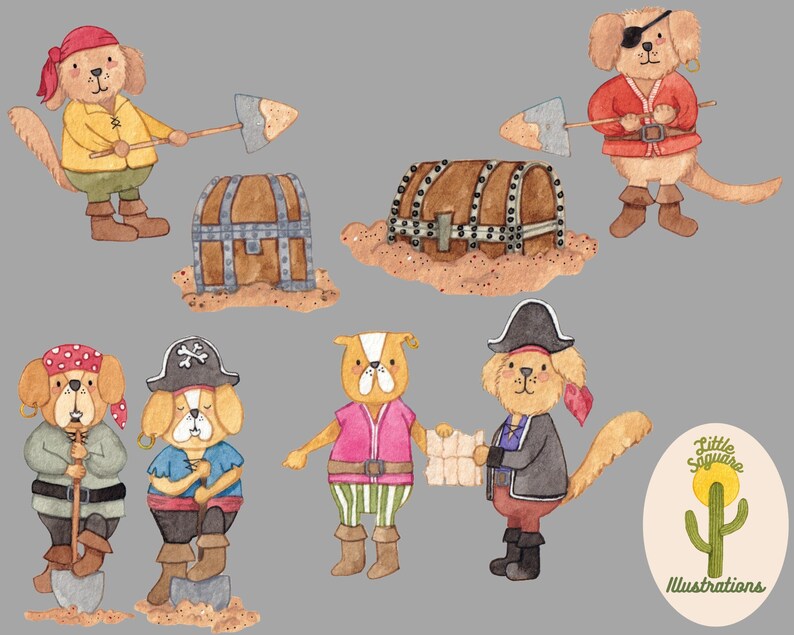 Watercolor Dog Pirate Clipart, Commercial Use PNG, Dog Art Digital ...