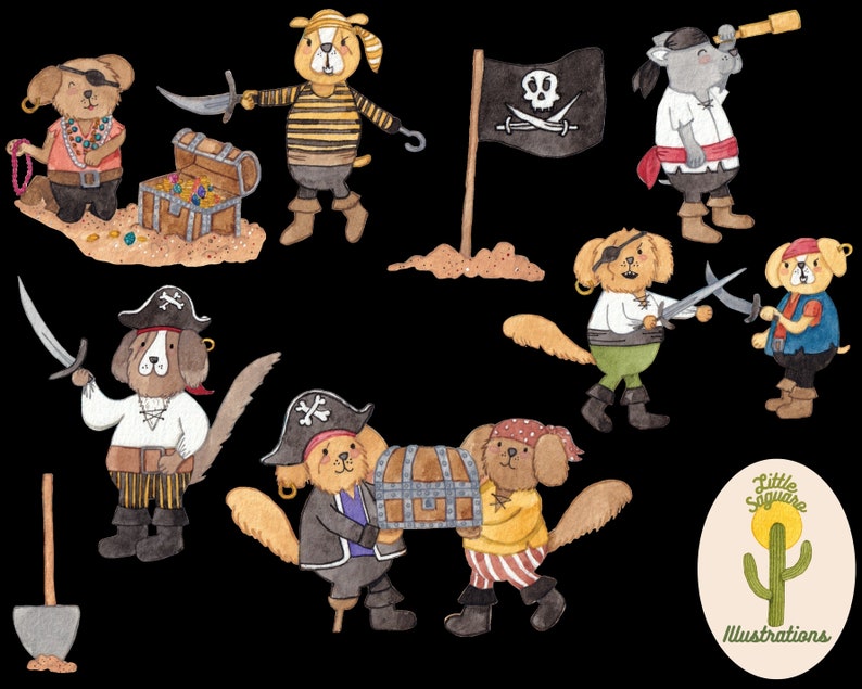 Watercolor Dog Pirate Clipart, Commercial Use PNG, Dog Art Digital ...
