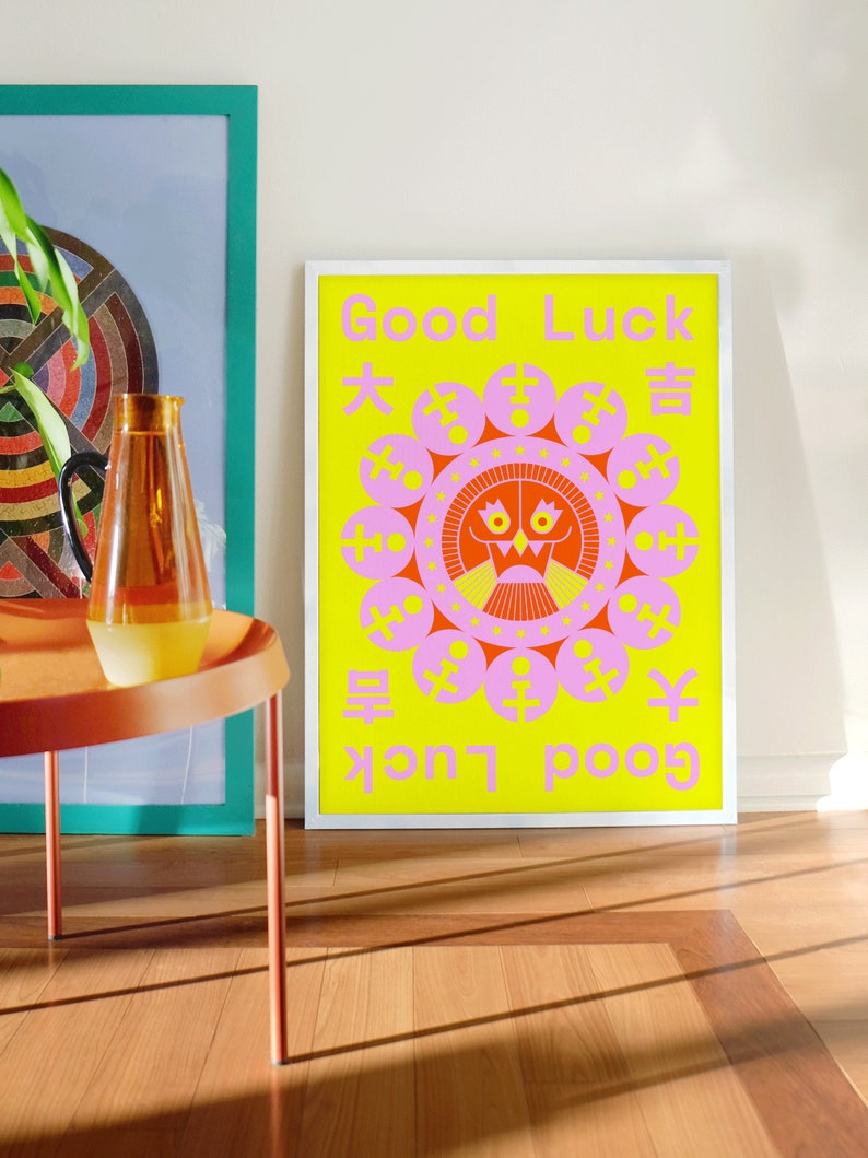 Lucky Poster Chinese Good Luck Symbol Art Print Retro Graphic Wall ...