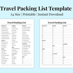 Printable Travel Packing List Template (instant Download) - Etsy