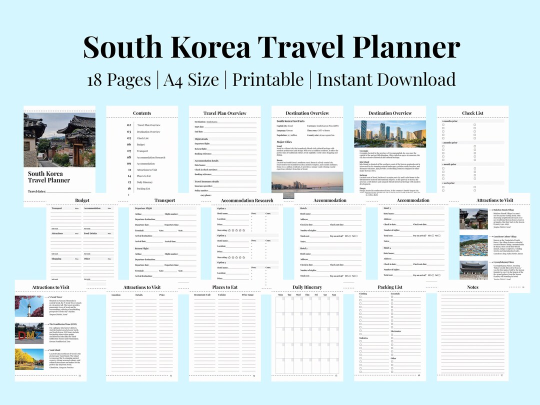 South Korea Travel Planner: A4 Printable Template (digital Download) - Etsy