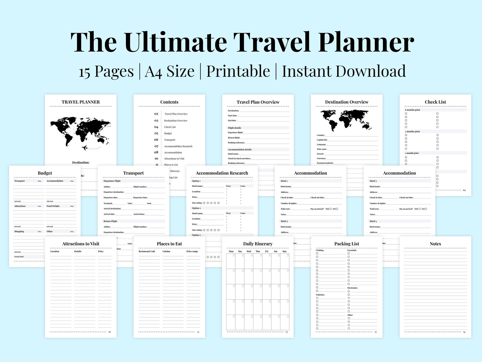 Printable Travel Planner Digital Travel Planner Trip Planner