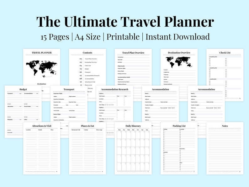 Printable Travel Planner | Digital Travel Planner | Trip Planner ...
