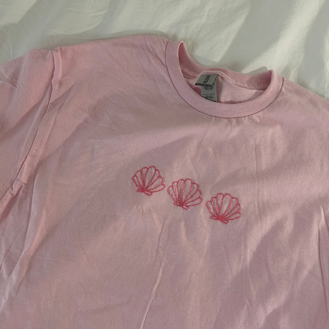 Pink Seashell Hand Embroidered T-shirt - Etsy