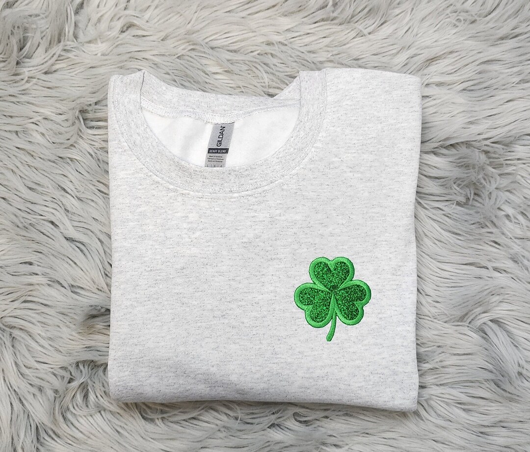 Embroidered Glitter Clover Pocket Logo Shirt - St Patrick's Day Clover ...