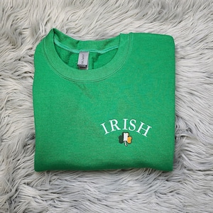 Embroidered Irish Clover Sweatshirt Pocket Logo St Patrick's Day Unisex ...