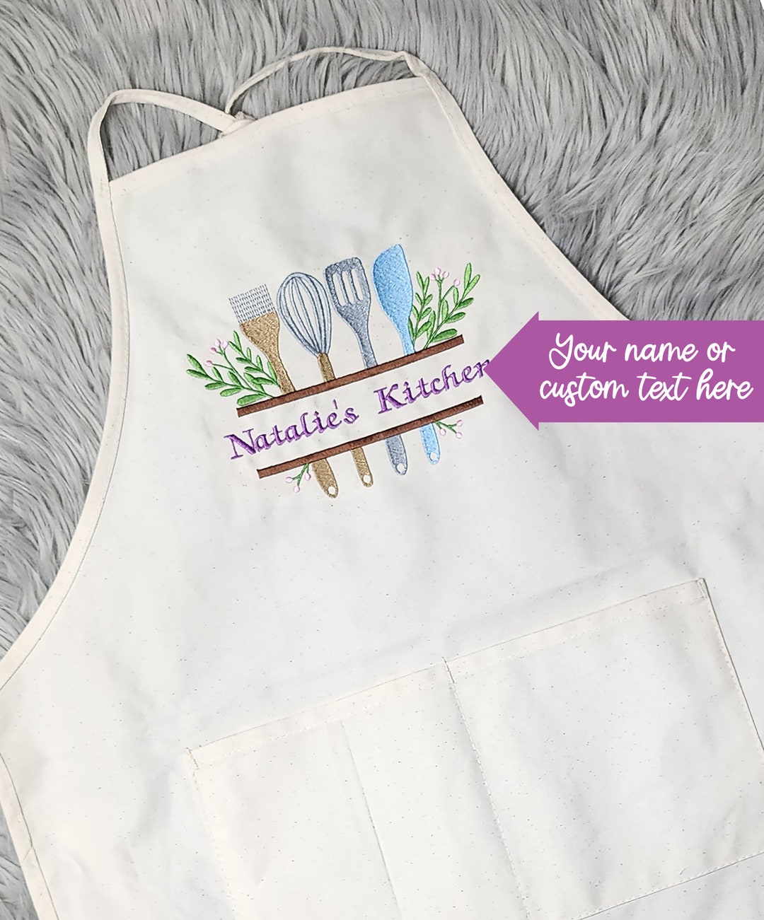 Personalized Embroidered Apron - Custom Name Apron - Cute Embroidered ...