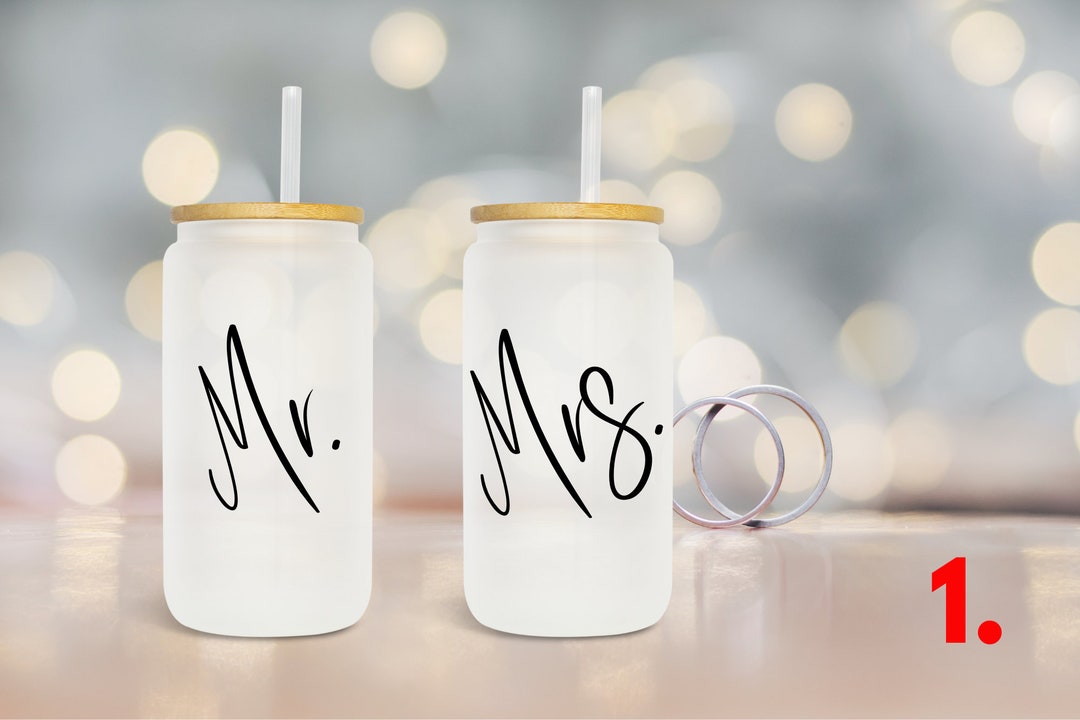 16 Oz Glass Libby Cup, Mr., Mrs., Wedding Gift, Groom, Bride, Gift for ...