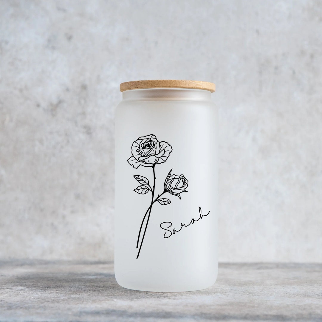 16 Oz Glass Libby Cup,birth Month Flower, Personalized, Gift for Her ...