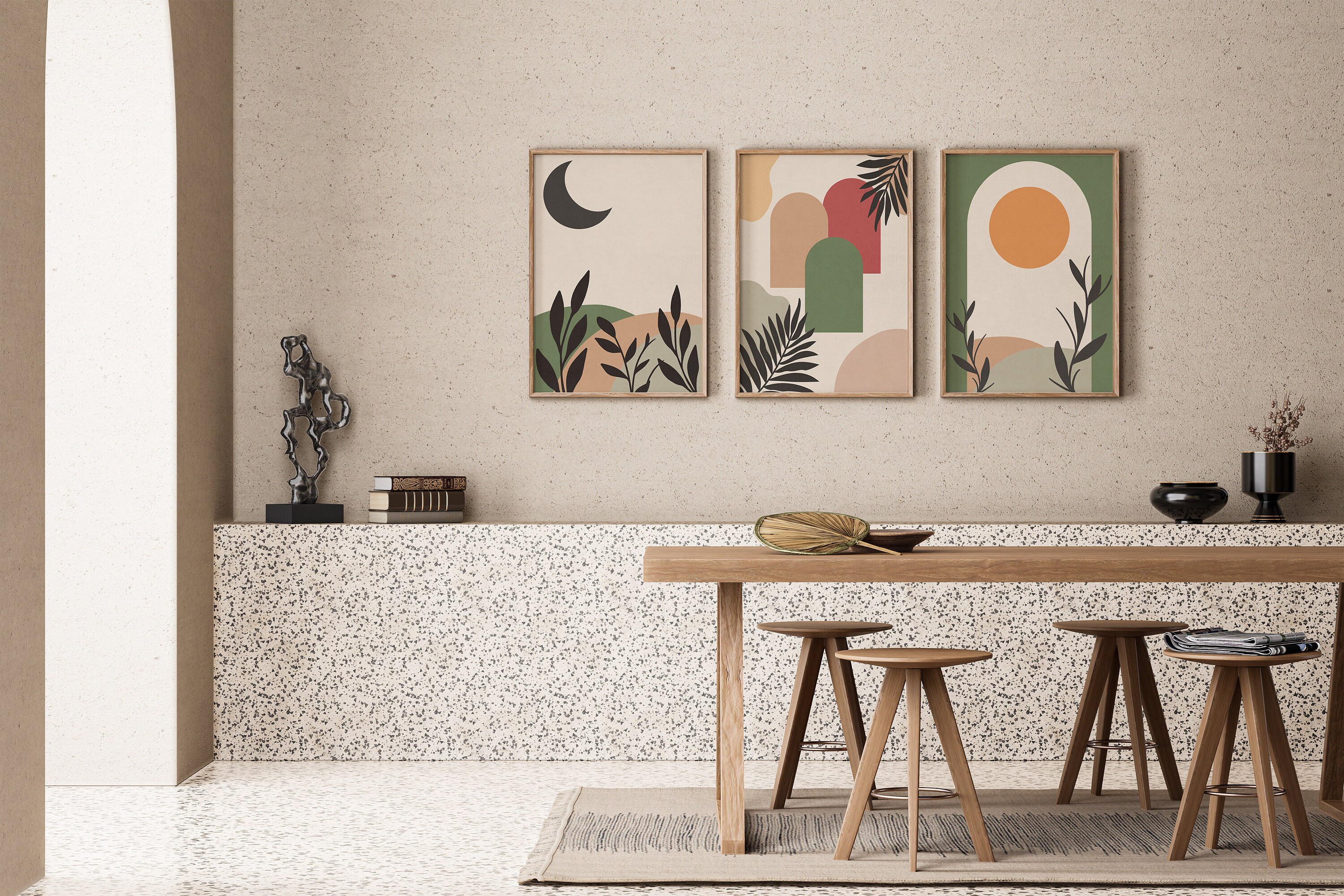 Boho Art Prints Set of 3, Modern Wall Art, Modern Wall Decor, Neutral ...